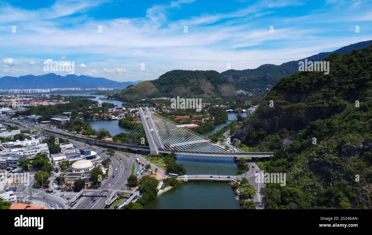 Aerial photo of the cable-located bridge in the Barra da Tijuca ...