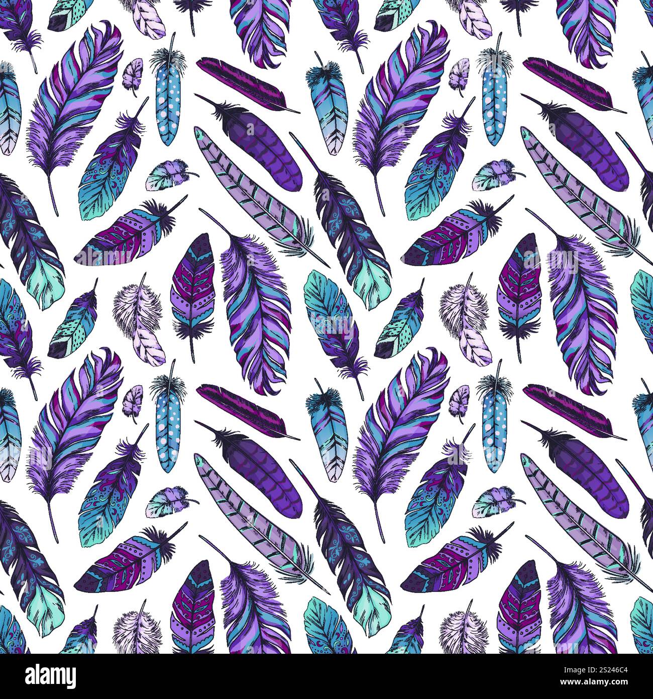 Tribal feather seamless pattern. Purple birds quills. Boho style ...