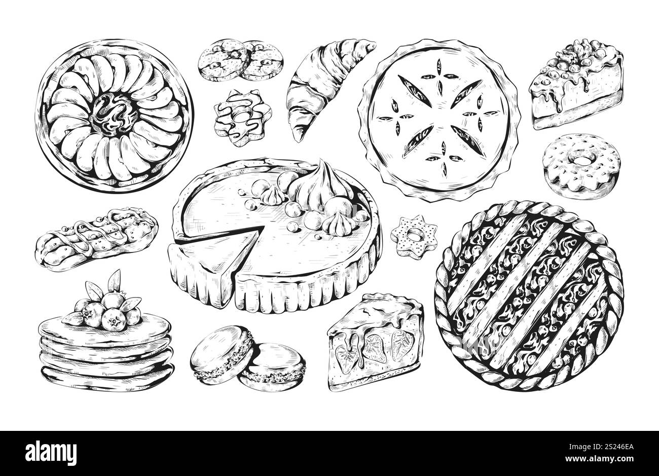 Pie sketch. Vintage cake drawing. Sweet dessert piece. Apple tart top ...