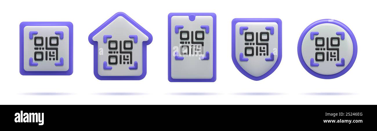 3D barcode. Square QR code. Shop bar scan in phone. Identification ...