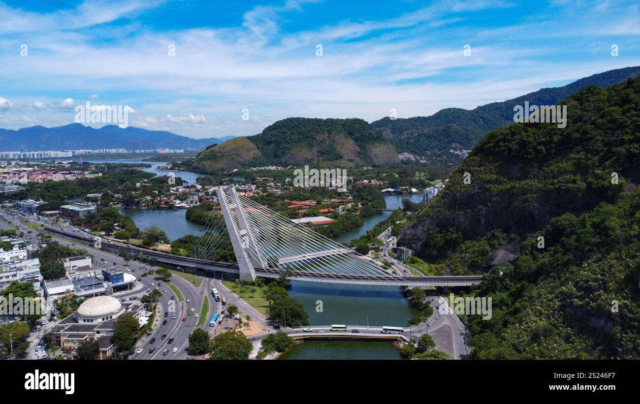 Aerial photo of the cable-located bridge in the Barra da Tijuca ...