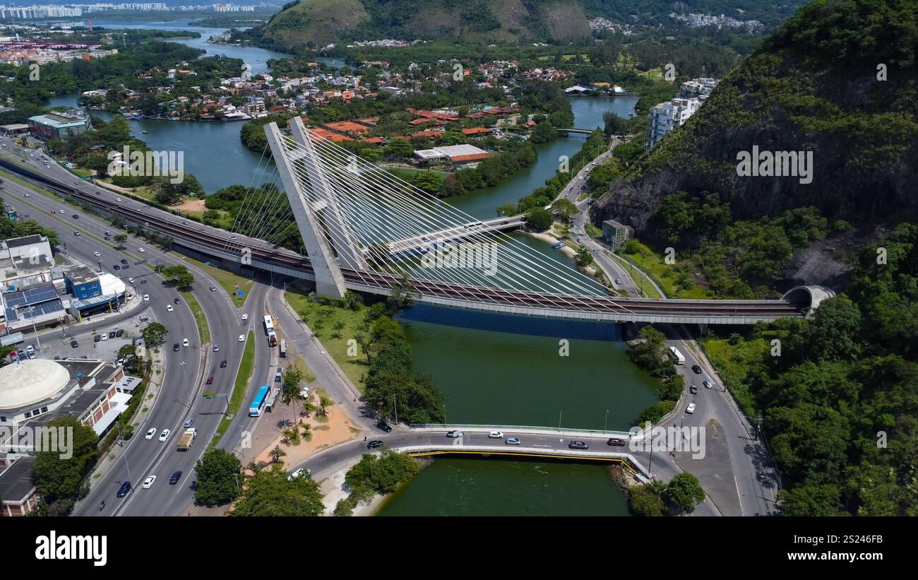 Aerial photo of the cable-located bridge in the Barra da Tijuca ...