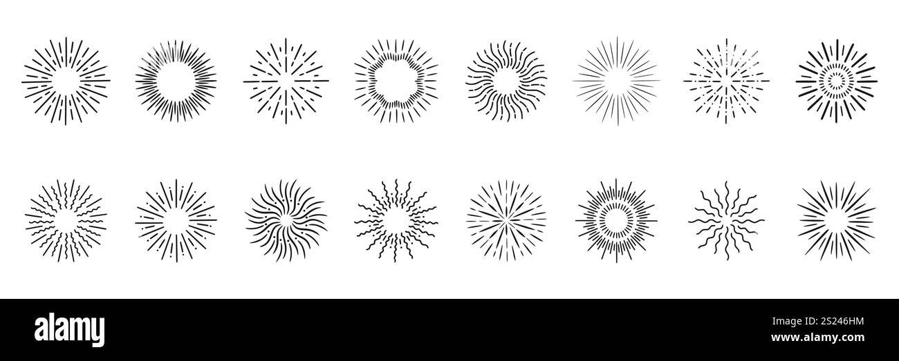 Line firework. Star light, geometric burst frame. Circle round sunburst ...