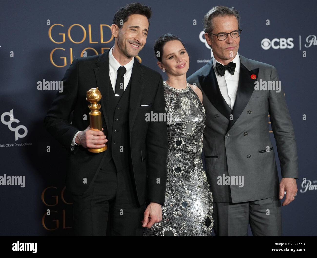 Los Angeles, USA. 05th Jan, 2025. (L-R) THE BRUTALIST Cast - Adrien Brody, Felicity Jones, and ...