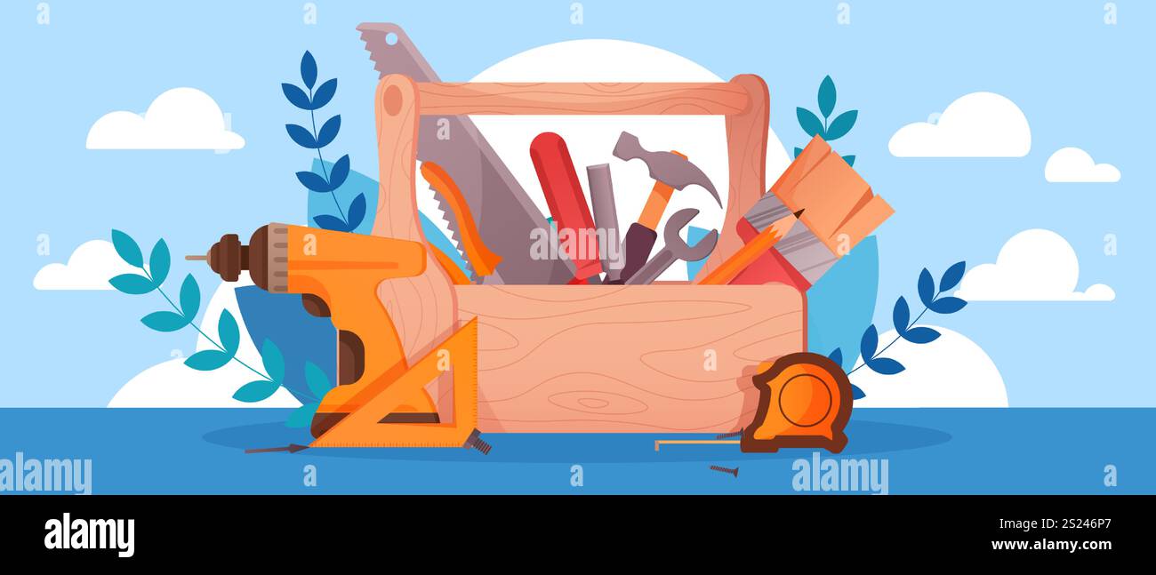 Tool box. Maintenance toolkit. Building equipment. Repair toolbox ...