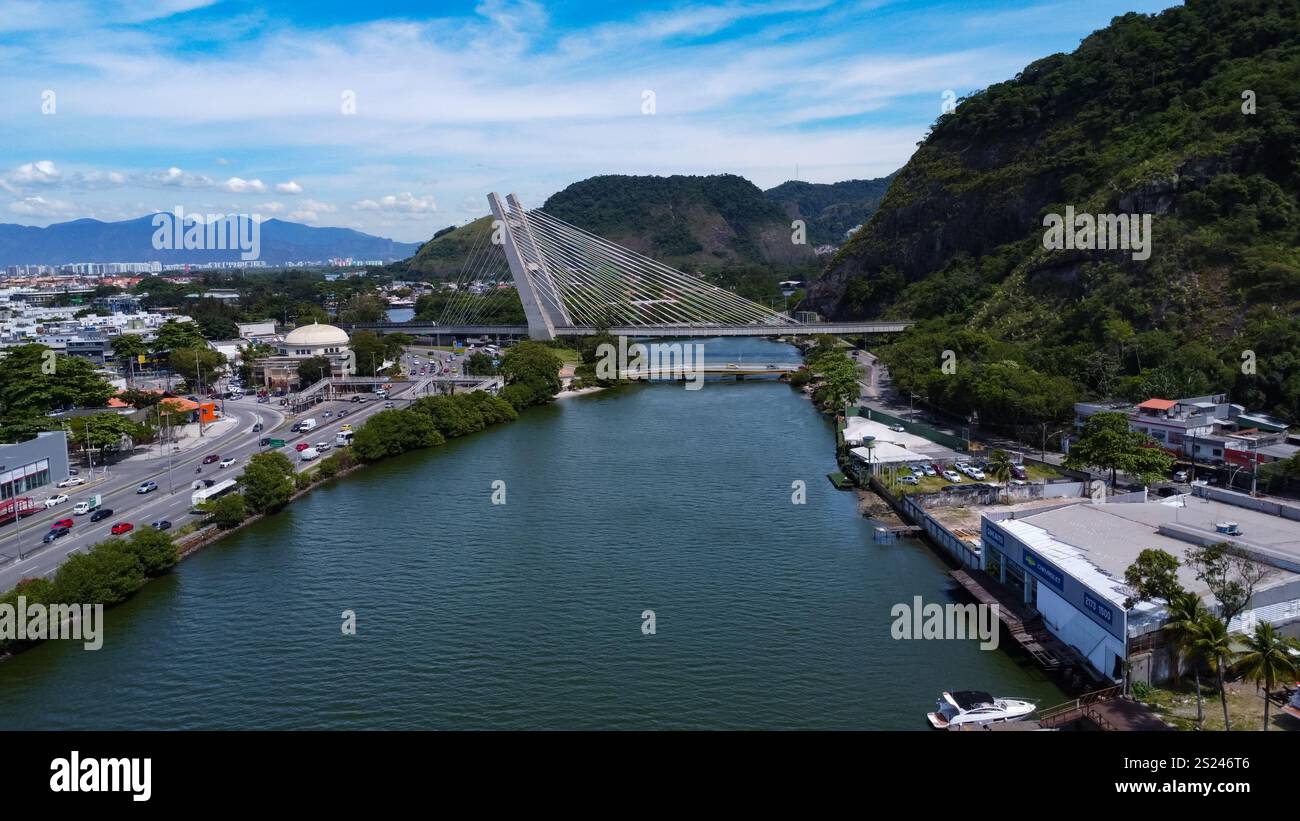 Aerial photo of the cable-located bridge in the Barra da Tijuca ...