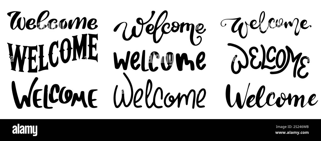 Welcome sign. Wedding text font. Handwritten letter script for ...