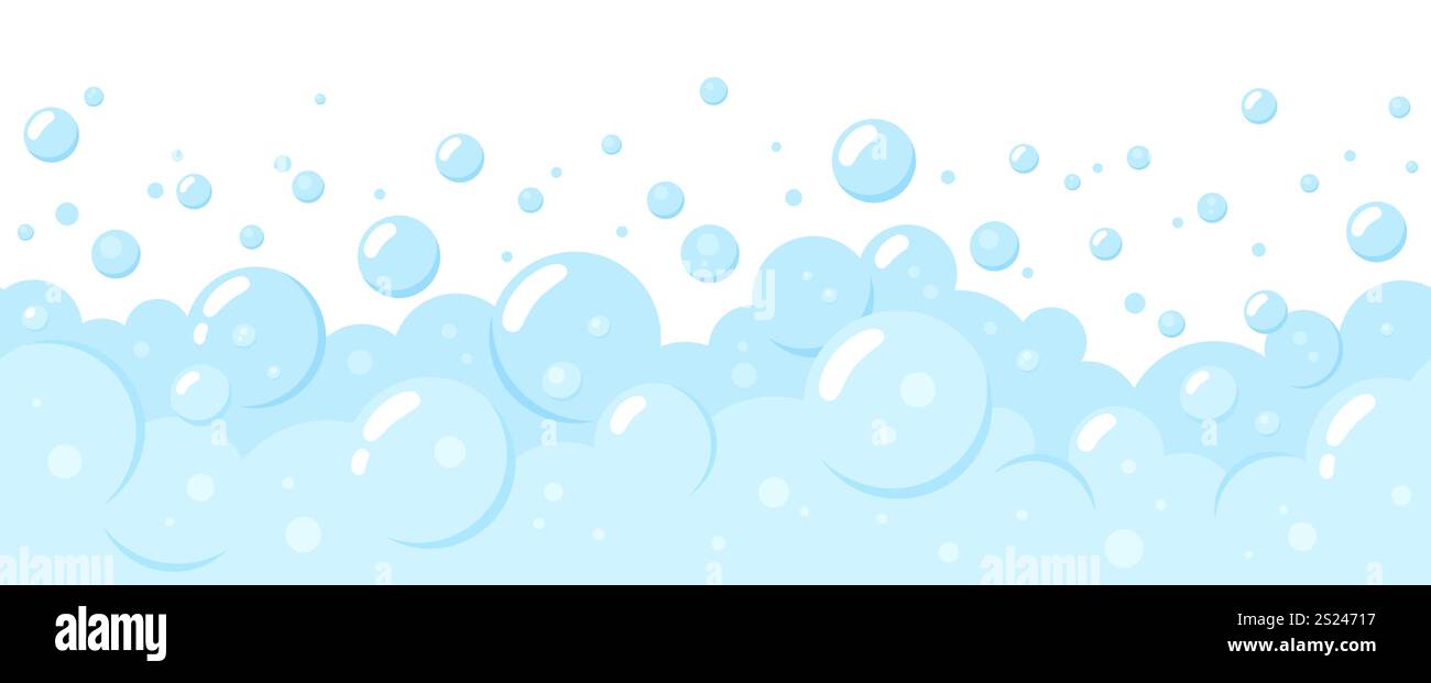 Soap bubbles seamless pattern. Bath foam and flying bubble border ...