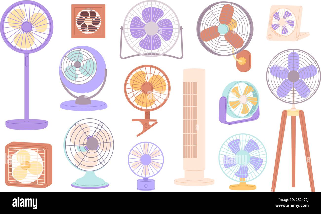 Electric fans. Isolated cartoon plastic fan for cooling temperature ...