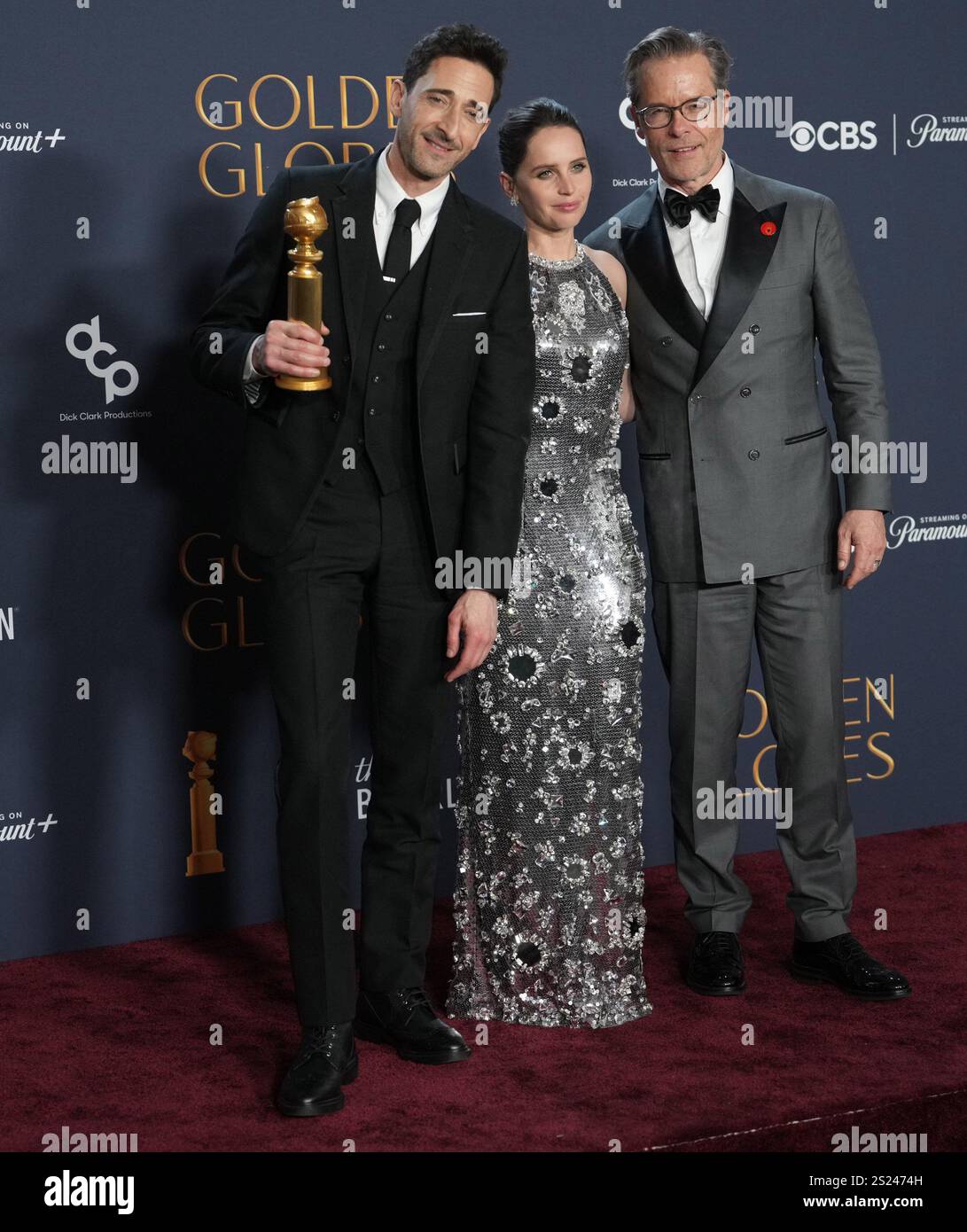 Los Angeles, USA. 05th Jan, 2025. (L-R) THE BRUTALIST Cast - Adrien Brody, Felicity Jones, and ...