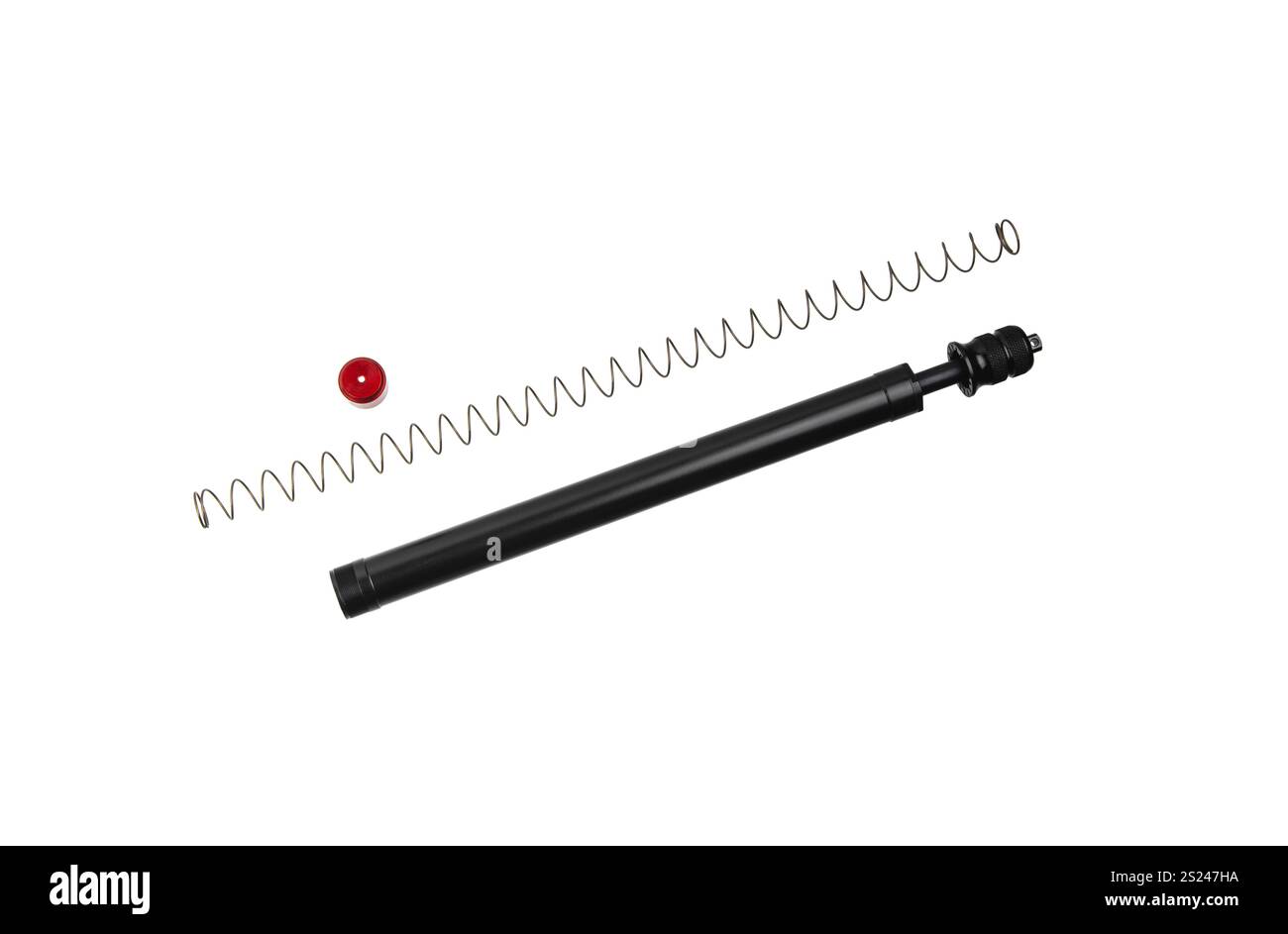 Disassembled firearm buffer tube assembly, including a spring, tube ...