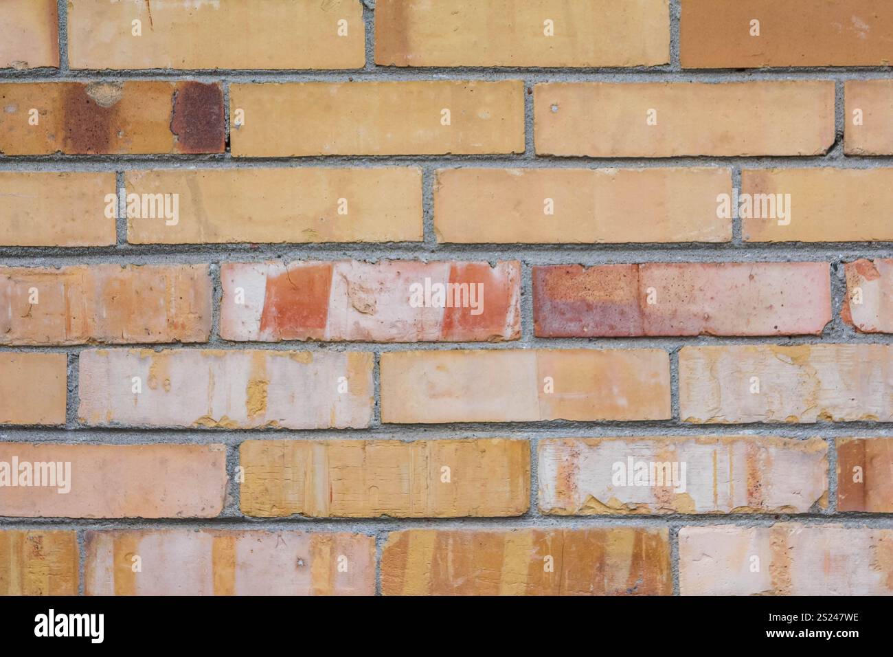 This wall displays a variety of yellow and orange bricks in different ...