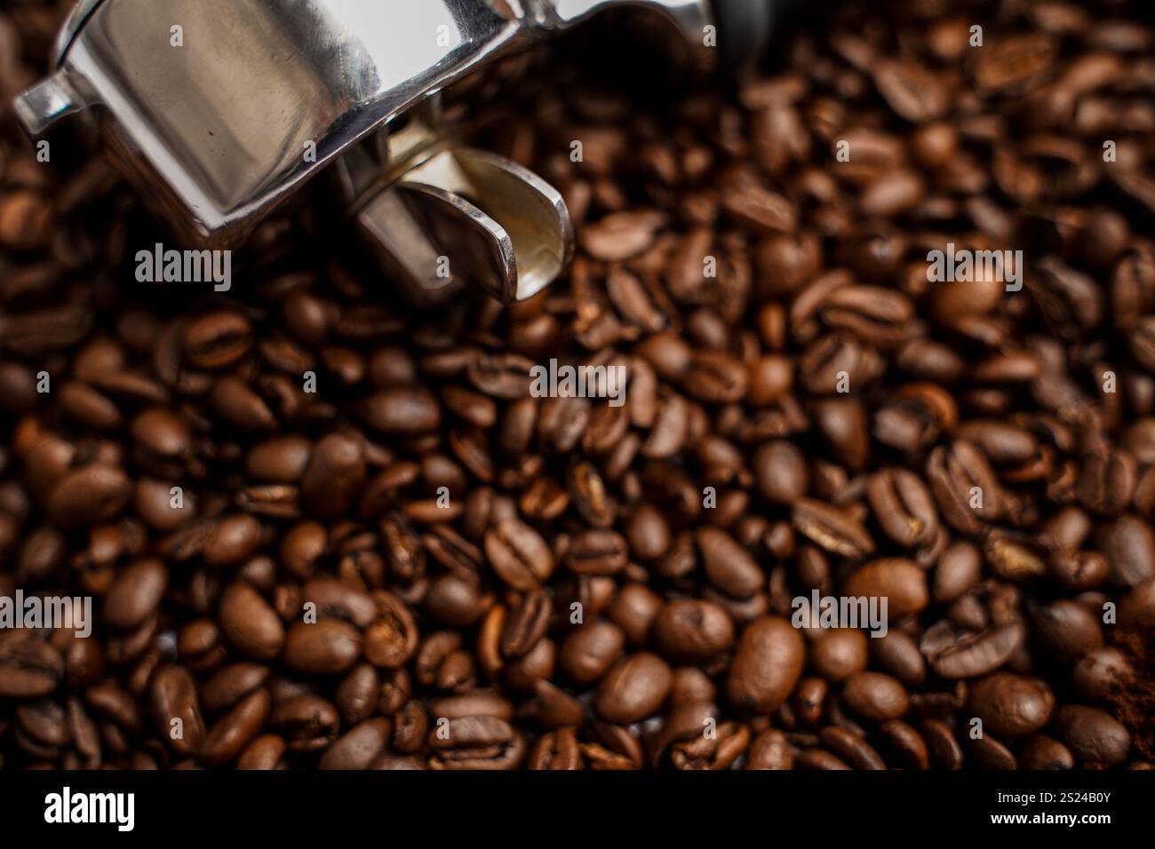 Holder for the coffee machine. Horn espresso coffee maker. Coffee beans ...