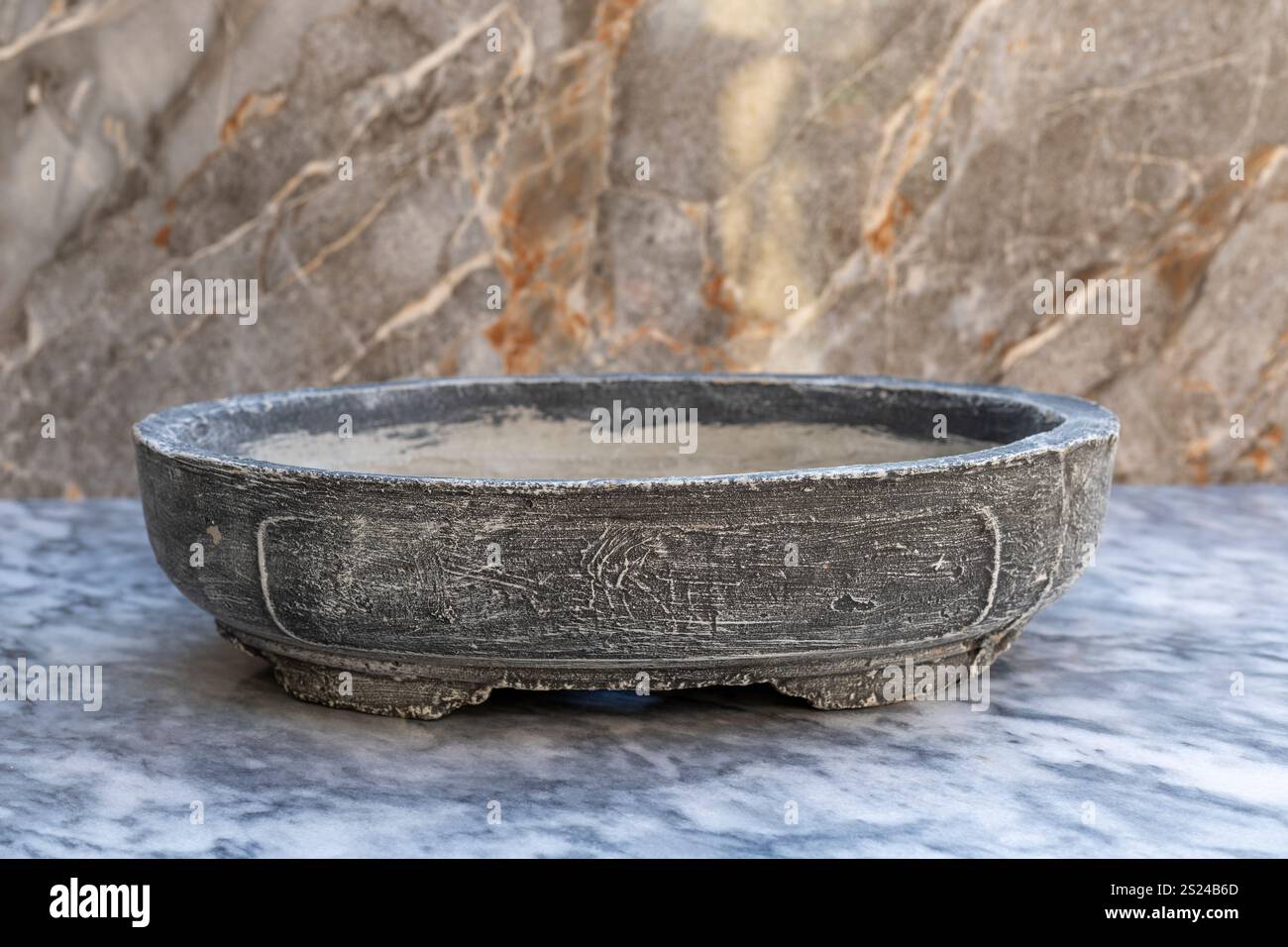 Empty bonsai pot concrete texture on marble floor Stock Photo - Alamy