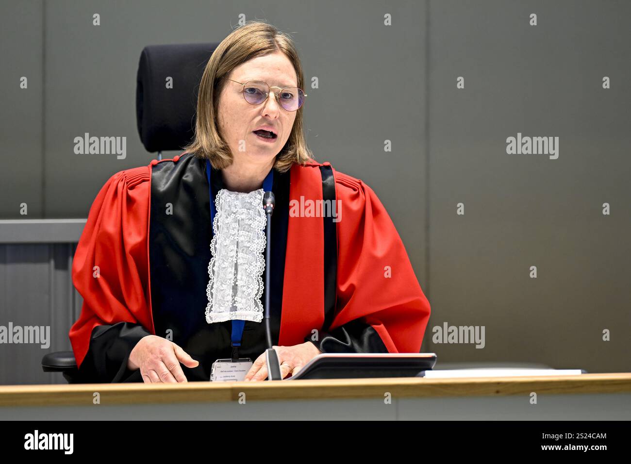 Court chairwoman Anne Leclercq pictured during the constitution of the ...