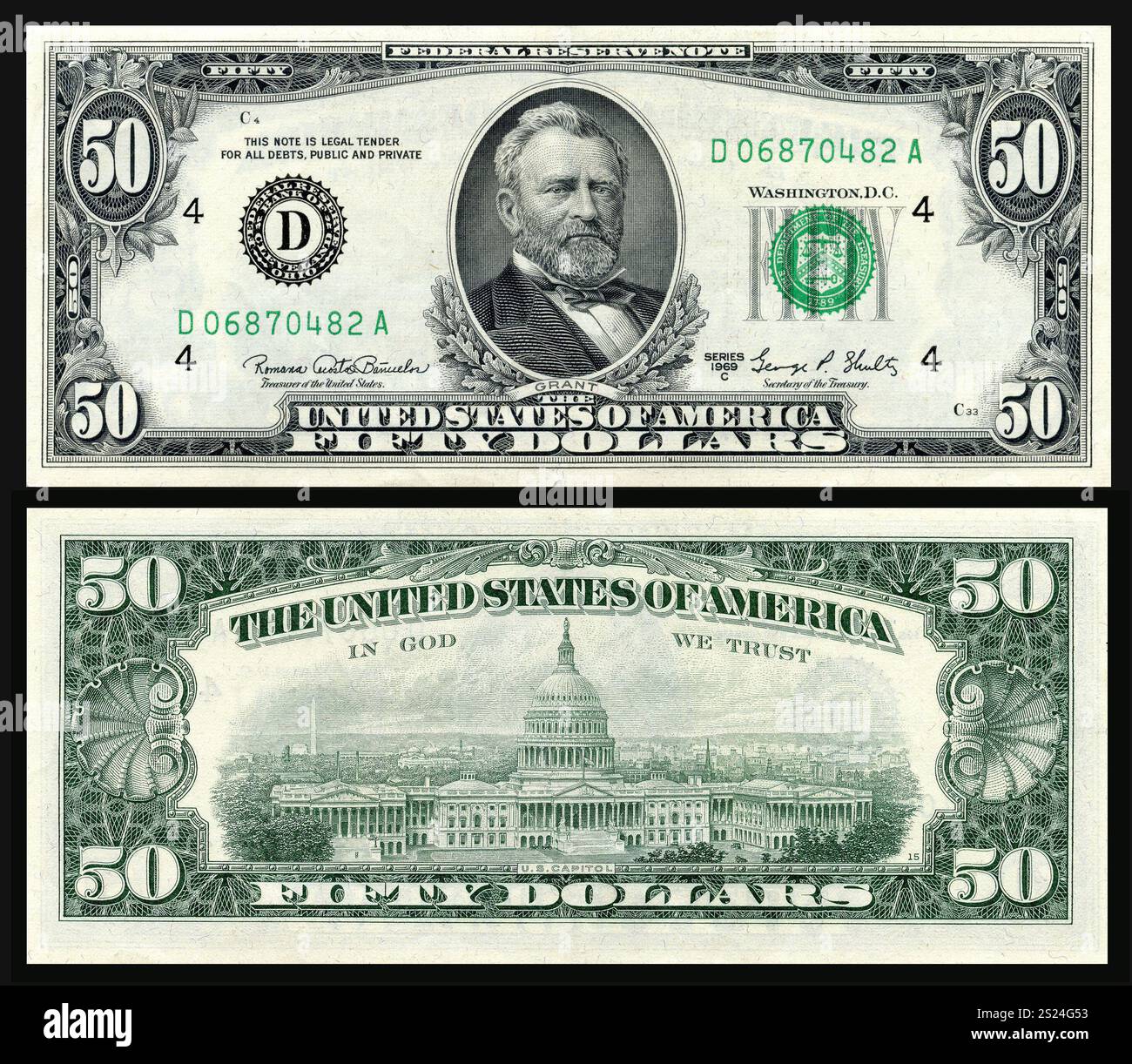 $50 - 50 dollar bill - Series 1969C backside - Bureau of Engraving and ...