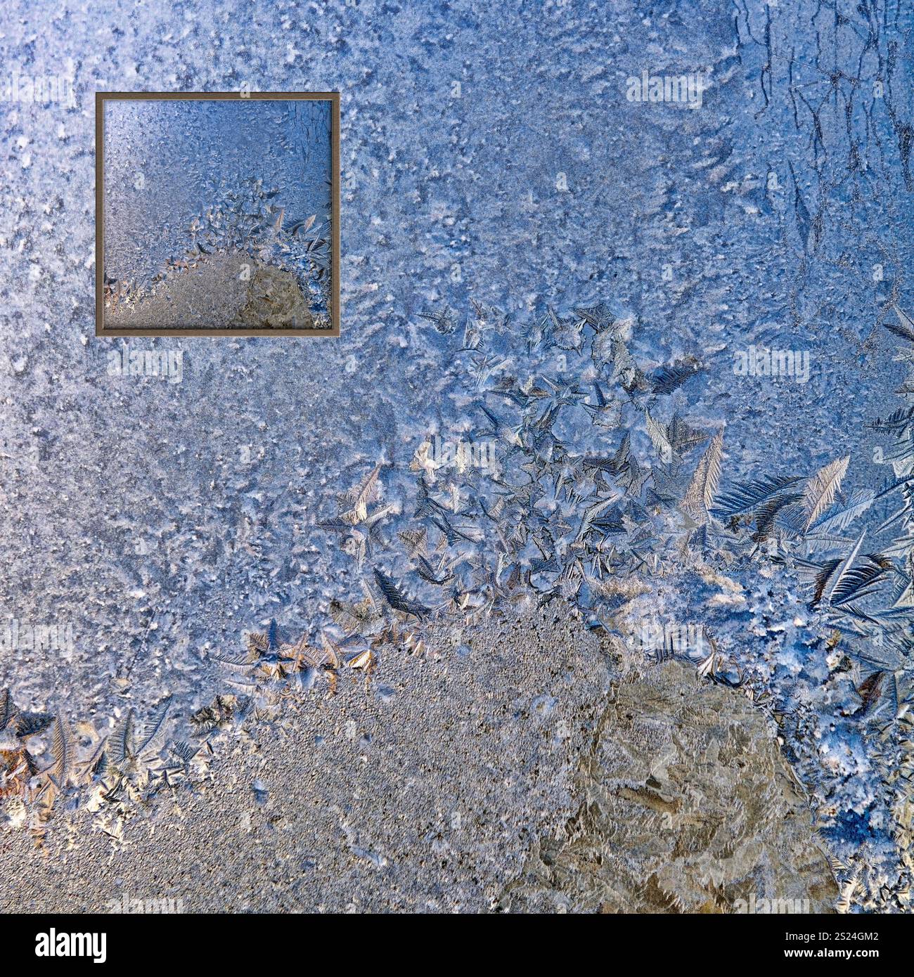 Frost Crystals on Window with inset Stock Photo - Alamy