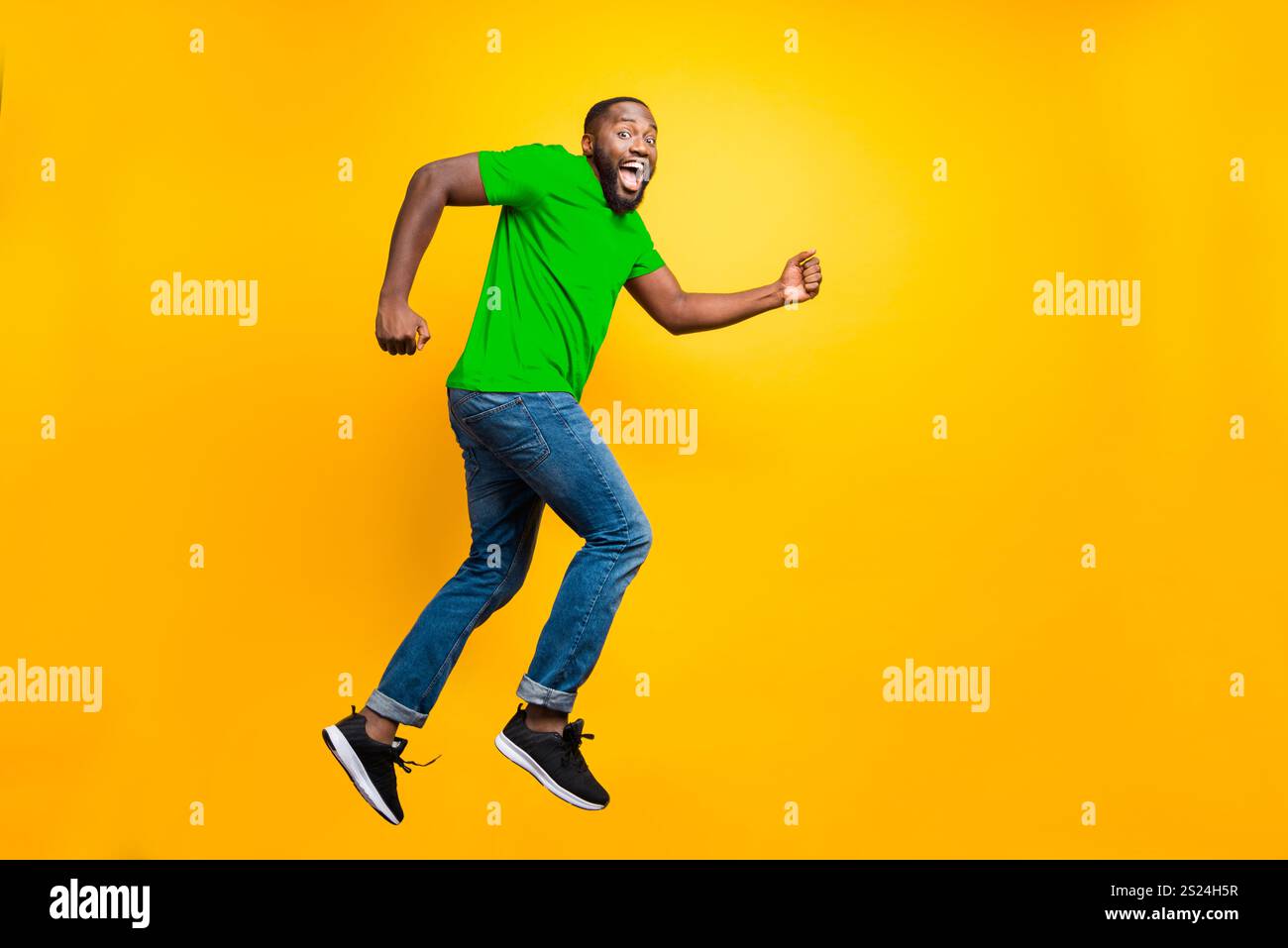 Full length body size photo of running man seeming to have done ...