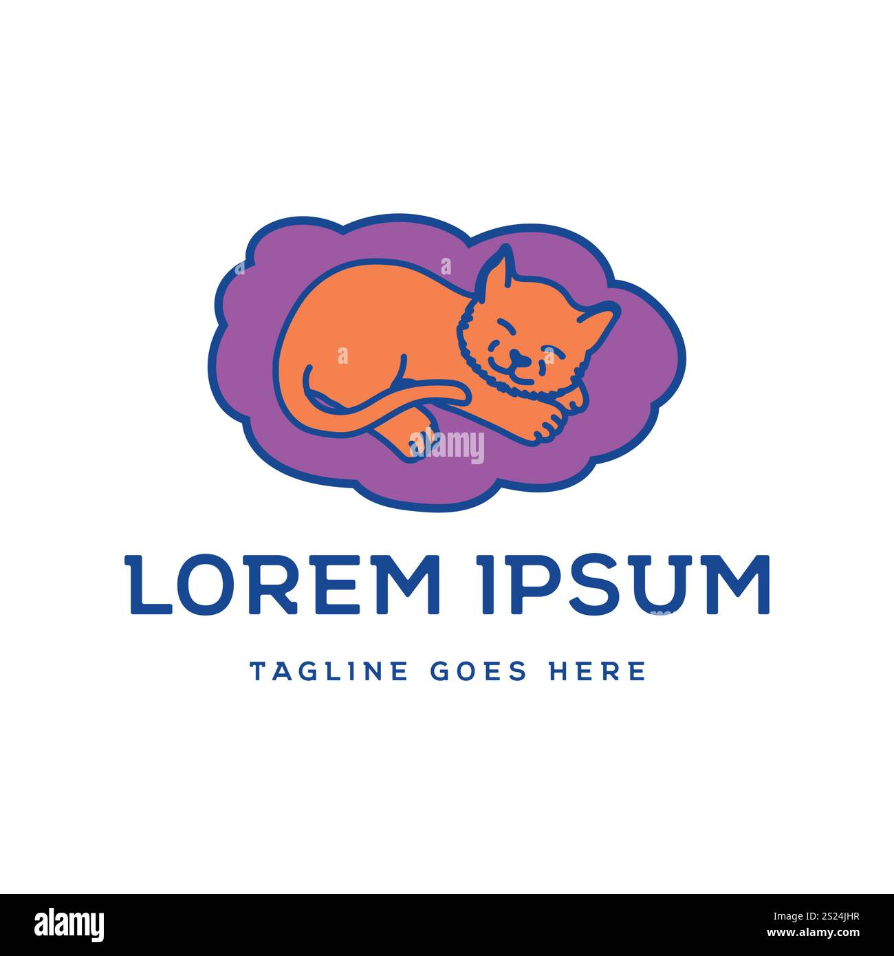 Cute Friendly Sleeping Little Kitty Cat on Cloud Pillow for Pet Logo ...