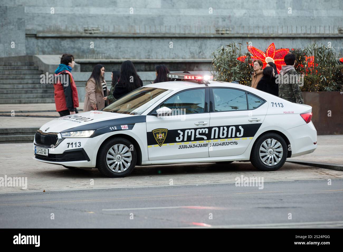 Skoda Octavia IV police's patrol car is seen in front of the Parliament ...