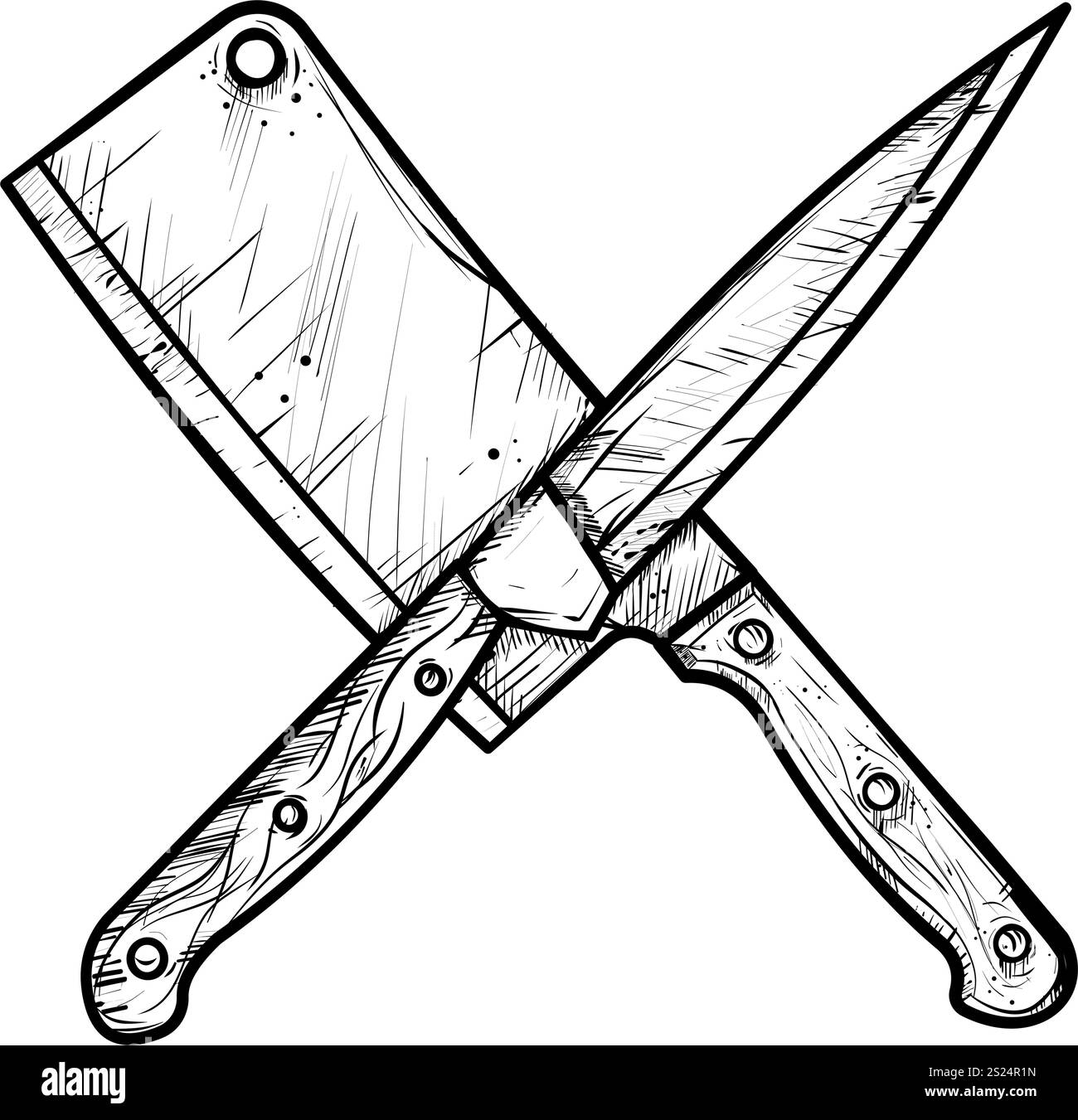 Crossed chefs knife and kitchen cleaver Stock Vector Image & Art - Alamy