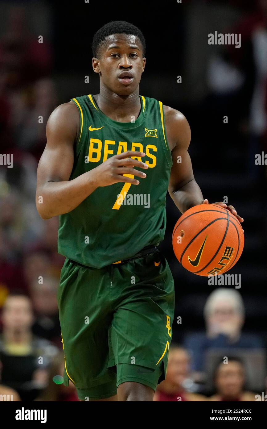 Baylor guard VJ Edgecombe drives up court during the first half of an ...