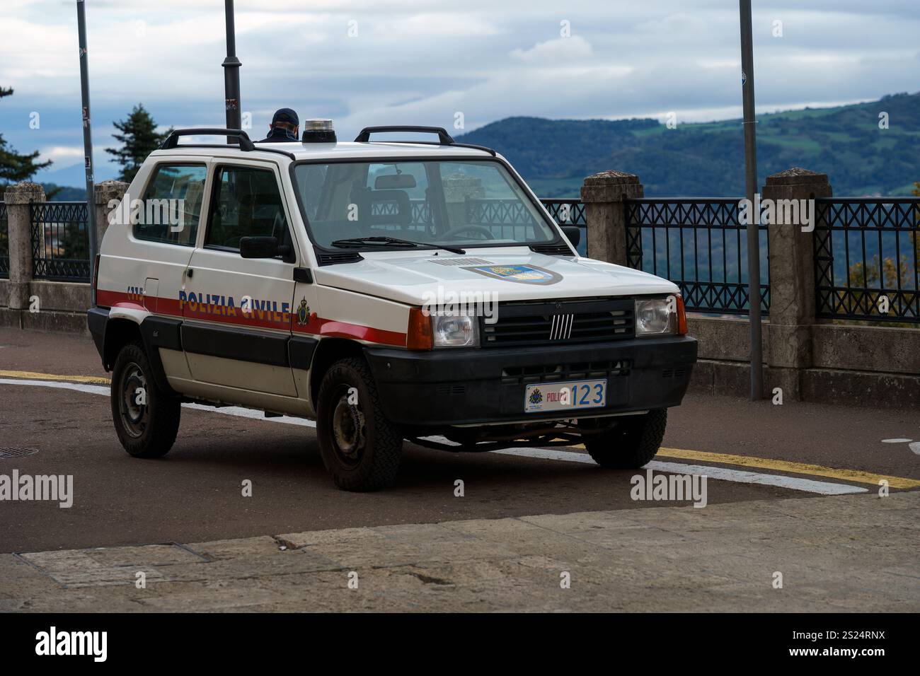 San Marino. October 7, 2024 - Fiat Uno police vehicle parked on a ...