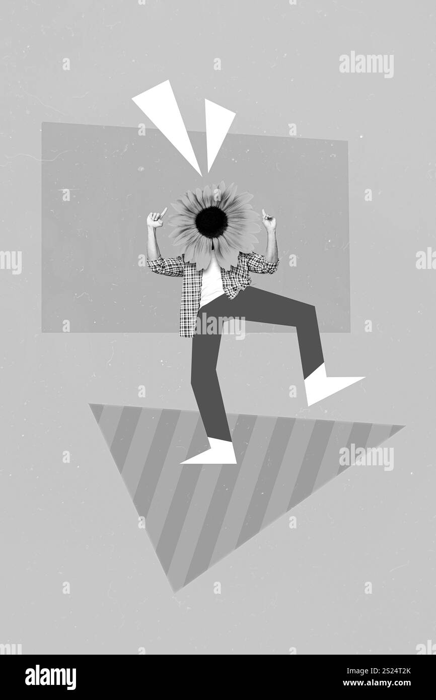 Artwork designed collage photo of young dancing head yellow fresh ...