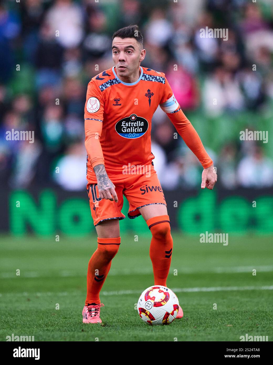 Iago Aspas of RC Celta with the ball during the Copa El Rey match between Real Racing Club v RC ...