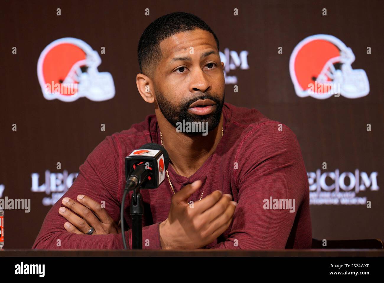 Cleveland Browns General Manager Andrew Berry speaks during an NFL ...