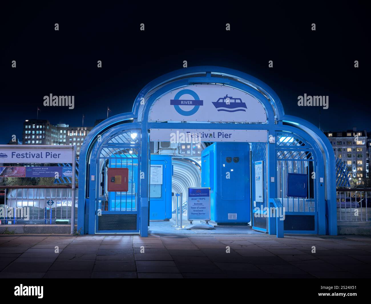 Festival pier, Westminster, London, England, at night-time Stock Photo ...