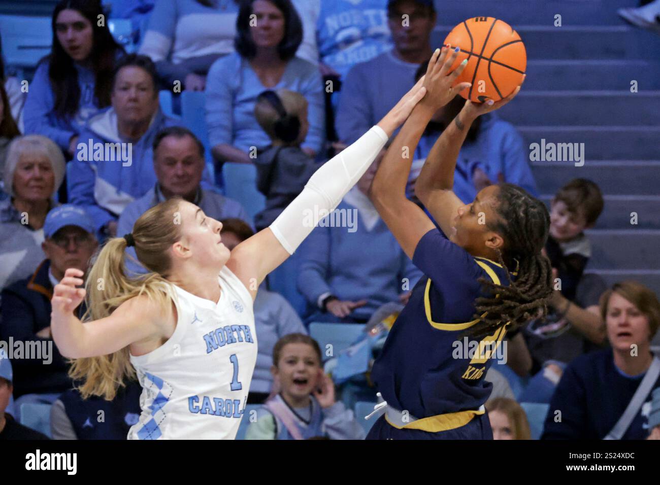 Notre Dame forward Liatu King (20) shoots against North Carolina guard ...