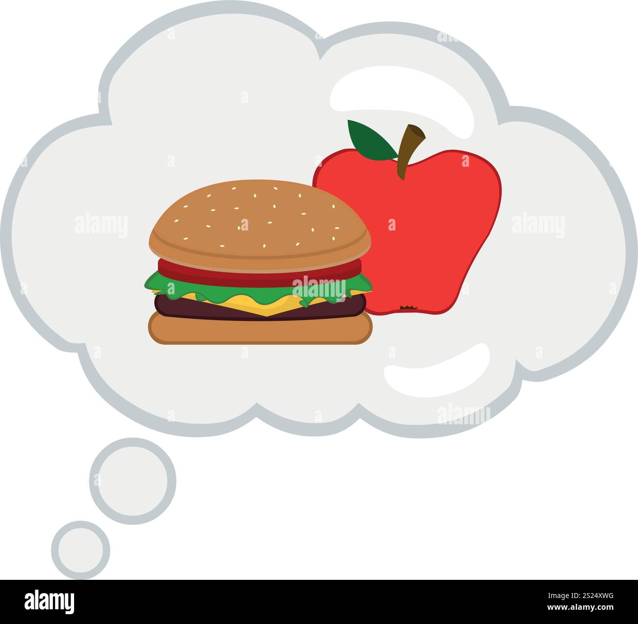 vector illustration thought cloud with a hamburger and an apple ...