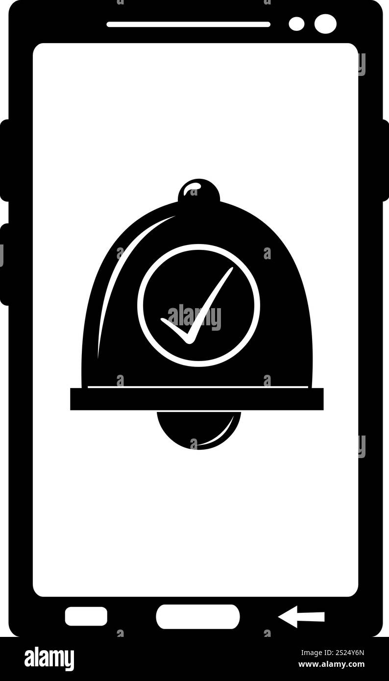 vector illustration black and white symbol bell alarm of mobile phone ...