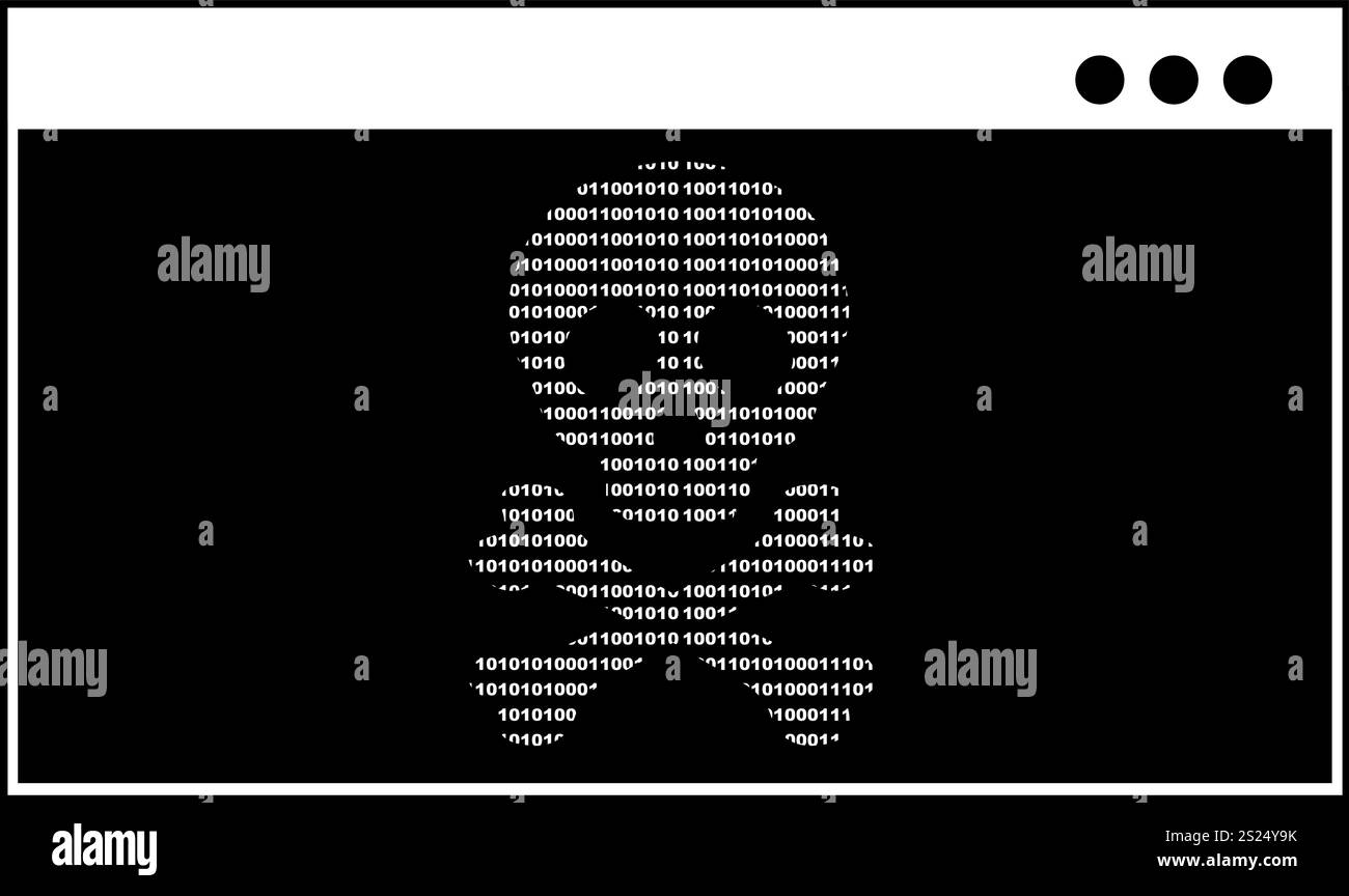 vector illustration black and white icon skull crossbones head terminal cmd software, in concept ...