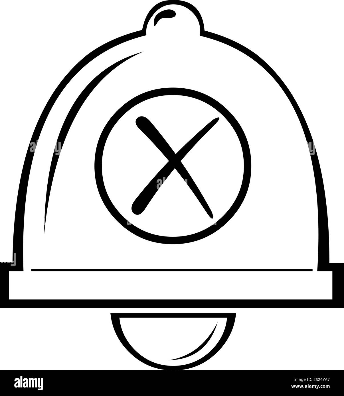 vector illustration drawing black and white bell alarm icon with red color cross, under alarm ...