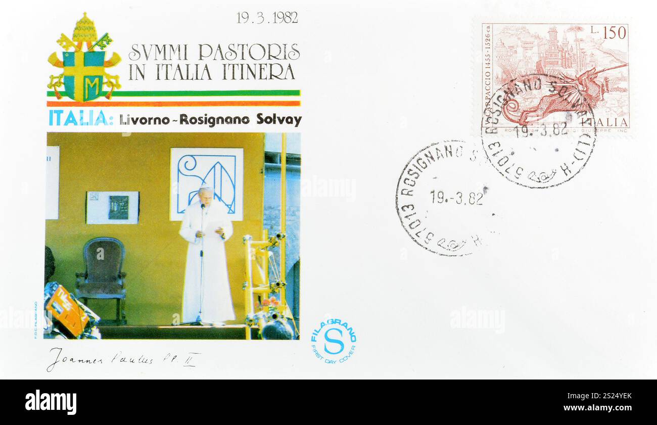 Letter with cancelled postage stamp printed by Italy, that celebrates ...