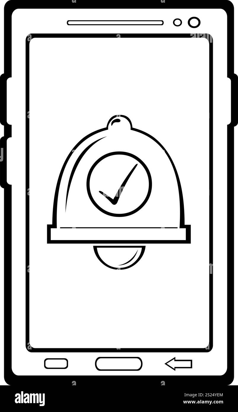 vector illustration drawing black and white icon of mobile phone with ...