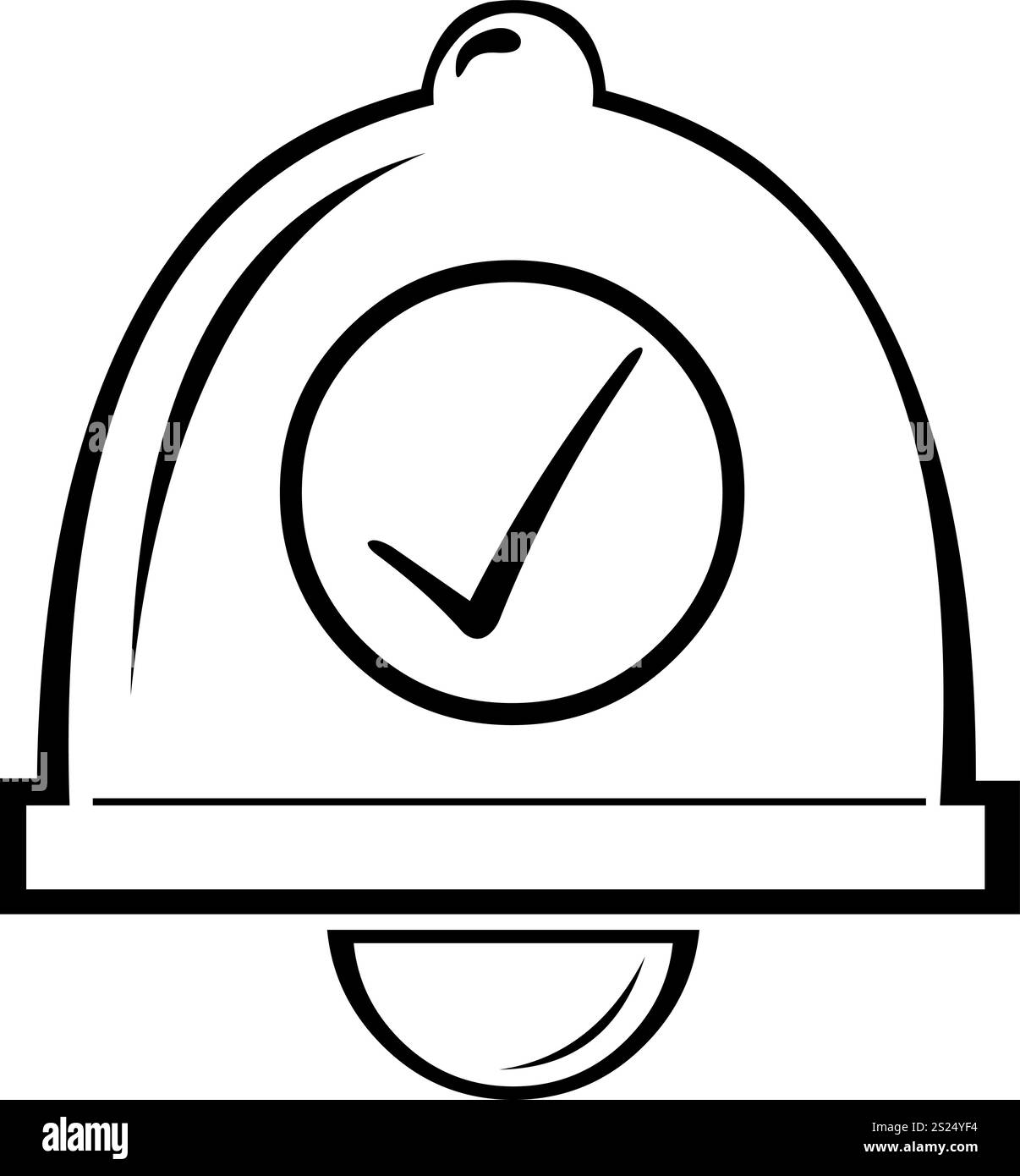 vector illustration drawing black and white bell with checkmark or ...
