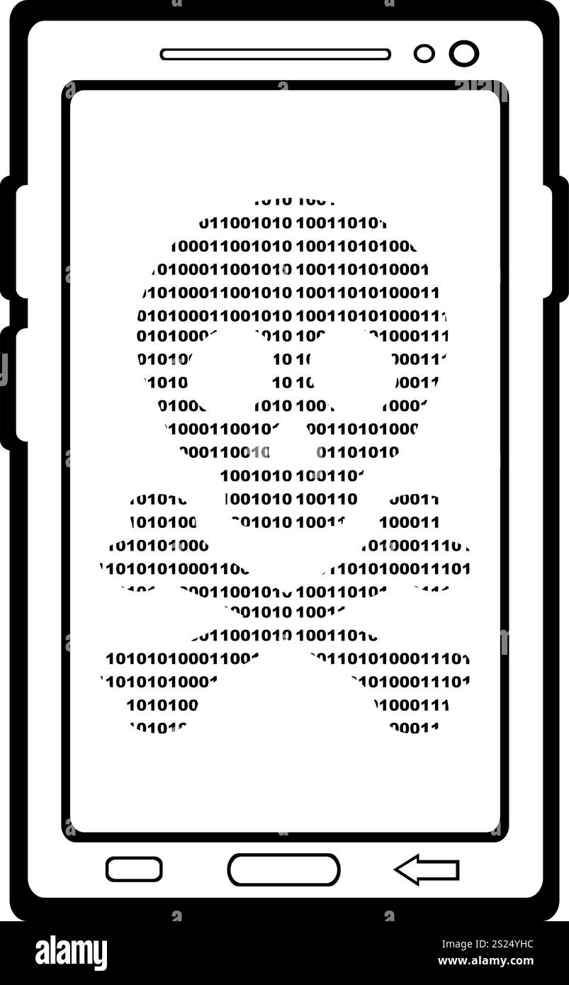 vector illustration drawing icon skull with crossbones designed with binary code numbers, in ...