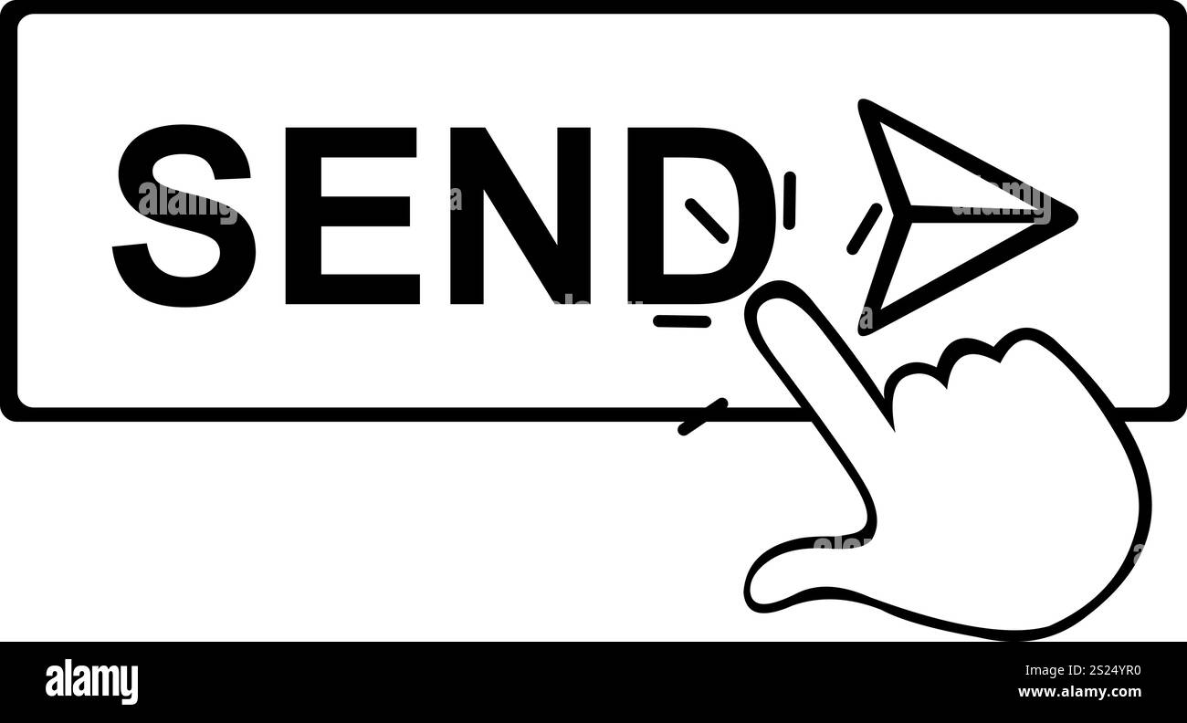 vector illustration drawing black and white icon hand pressing send ...