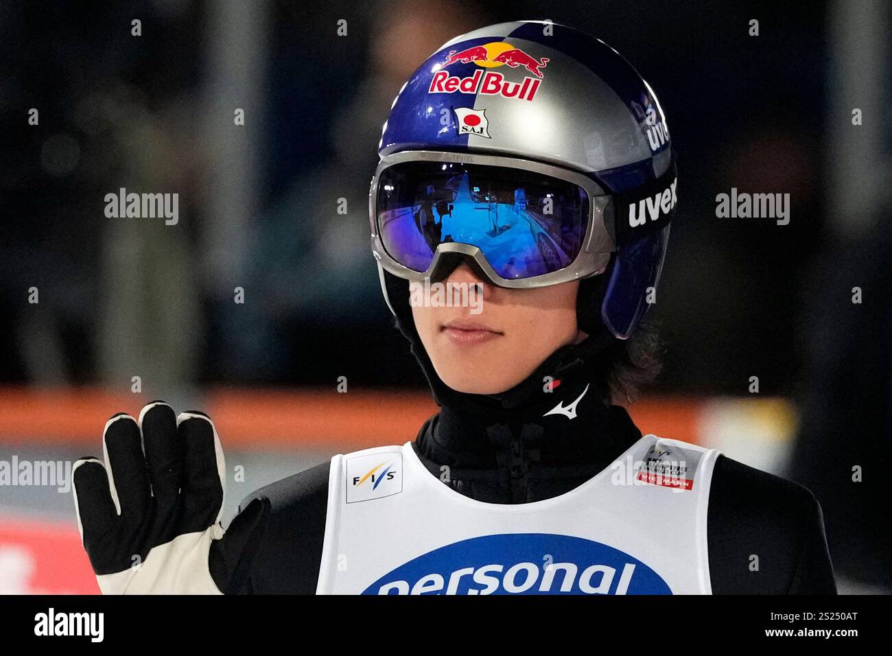 Ryoyu Kobayashi, of Japan, gestures after his first round jump at the ...