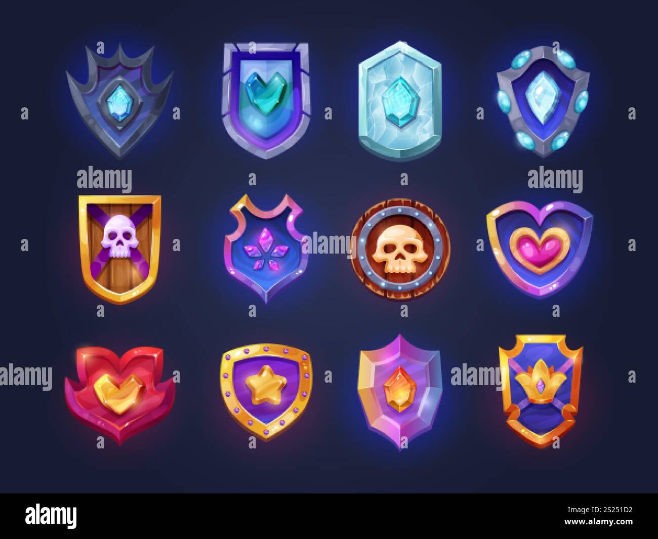 Cartoon game medieval shields. Fantasy rpg wooden or metal shield ...