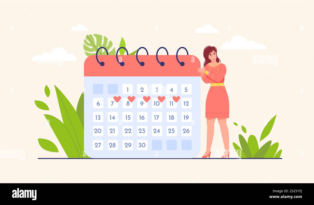 Woman menstrual calendar. Menstruation ovulation periods, menses cycle ...