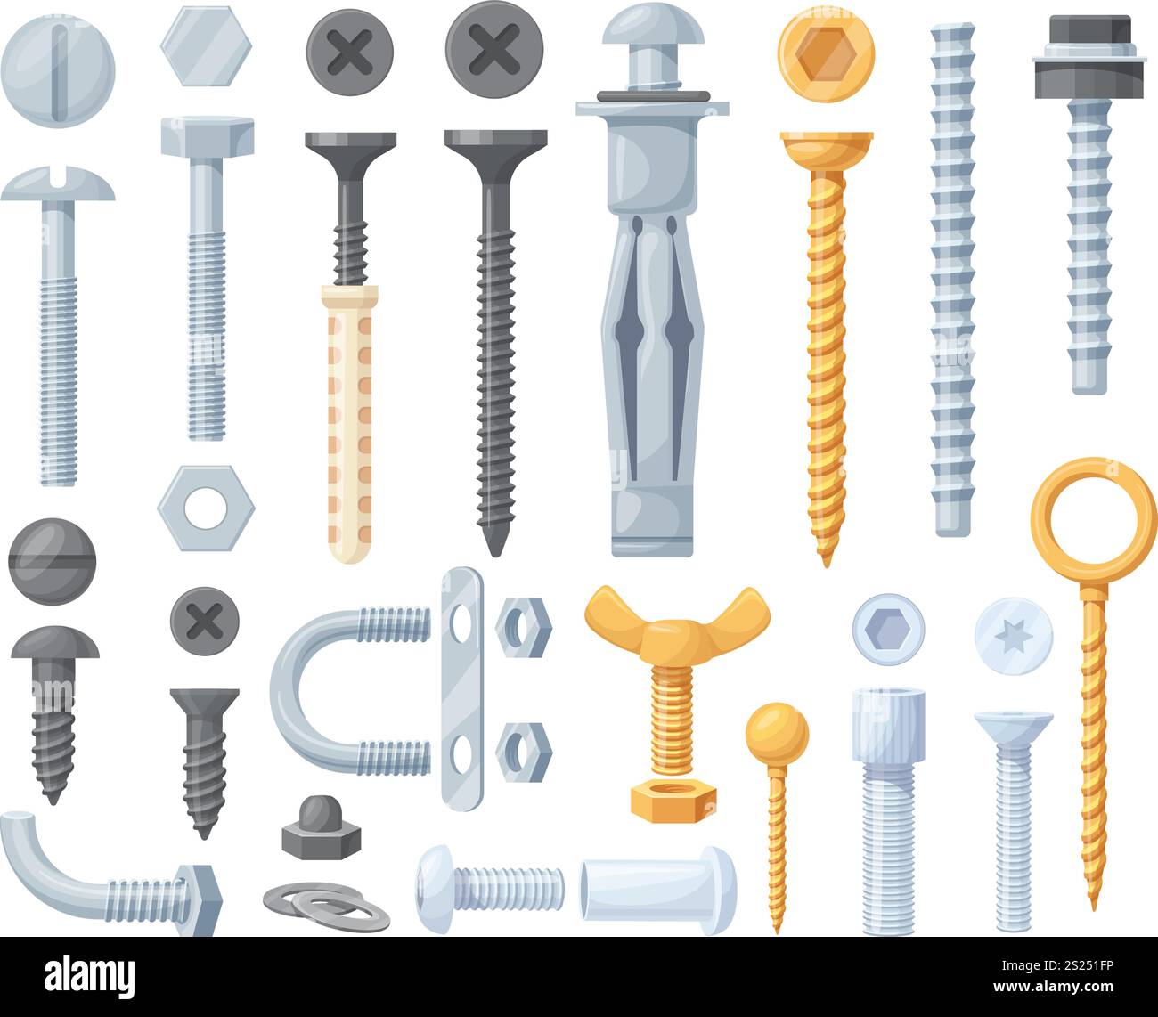 Wall fasteners. Metal screws stainless industrial hardware, steel bolts ...