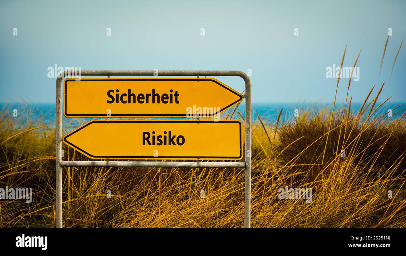An image with a signpost pointing in two different directions in German ...