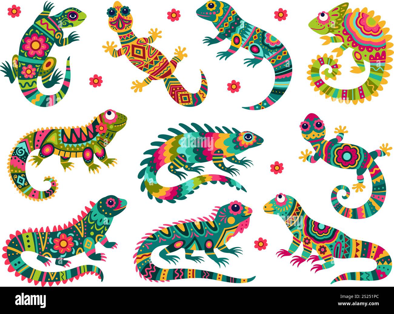 Mexican lizards. Colourful lizard ethnic ornament mexico folk art skin ...