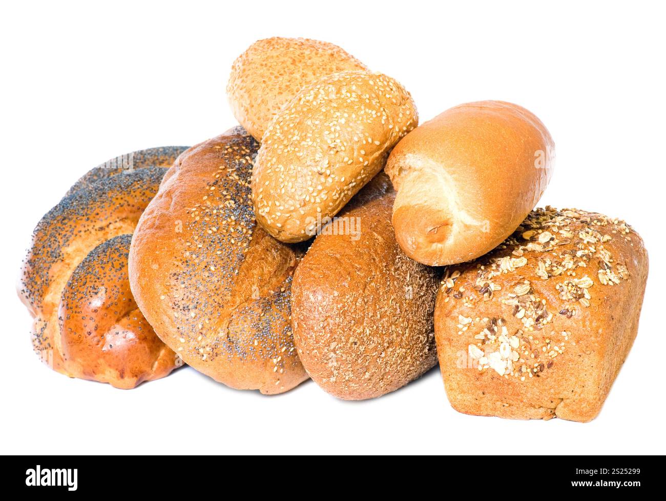 wheat breads and small roll pikelets isolated on white background Stock ...
