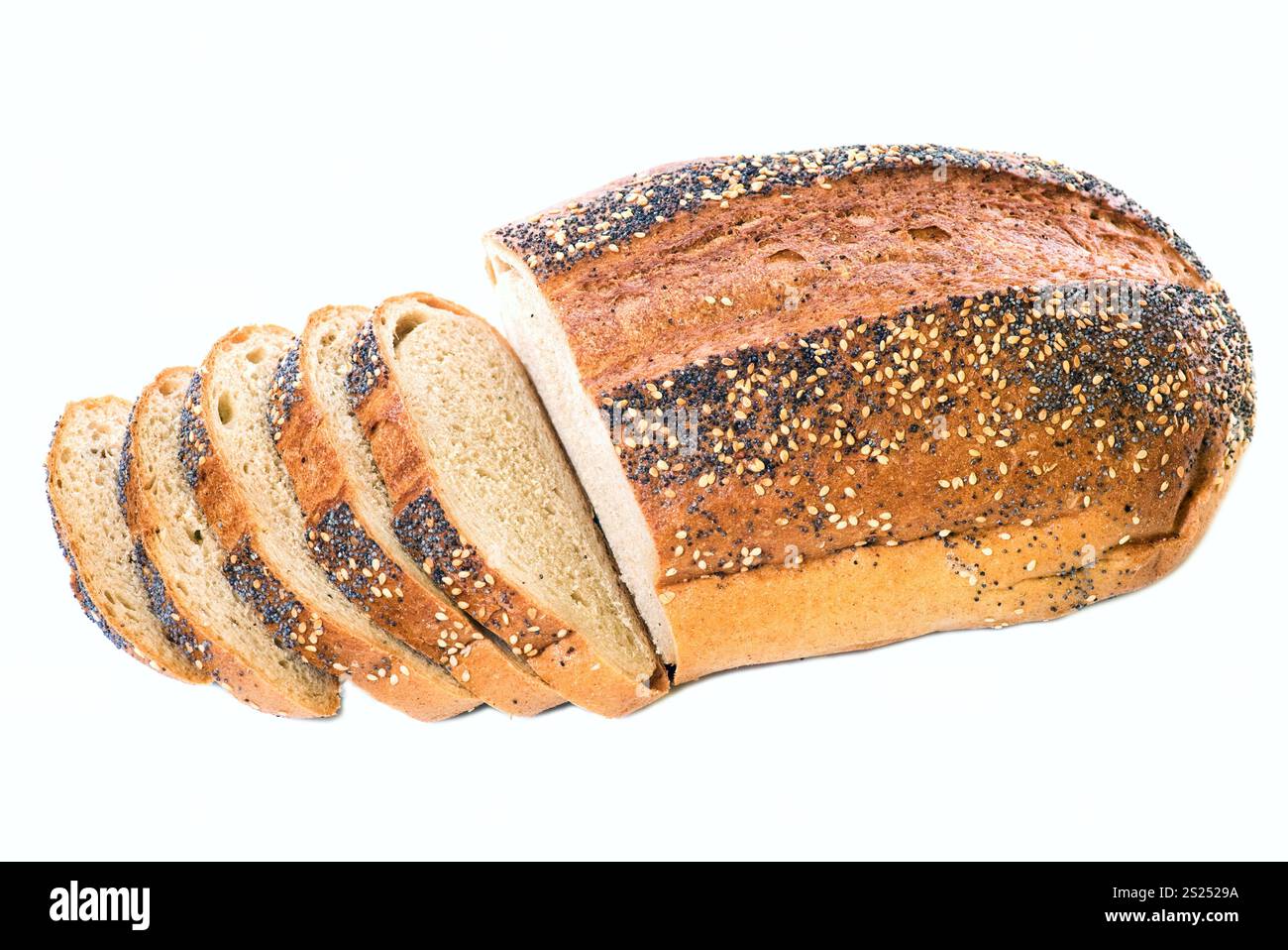 loaf and slices of whole wheat bread isolated on white background Stock ...