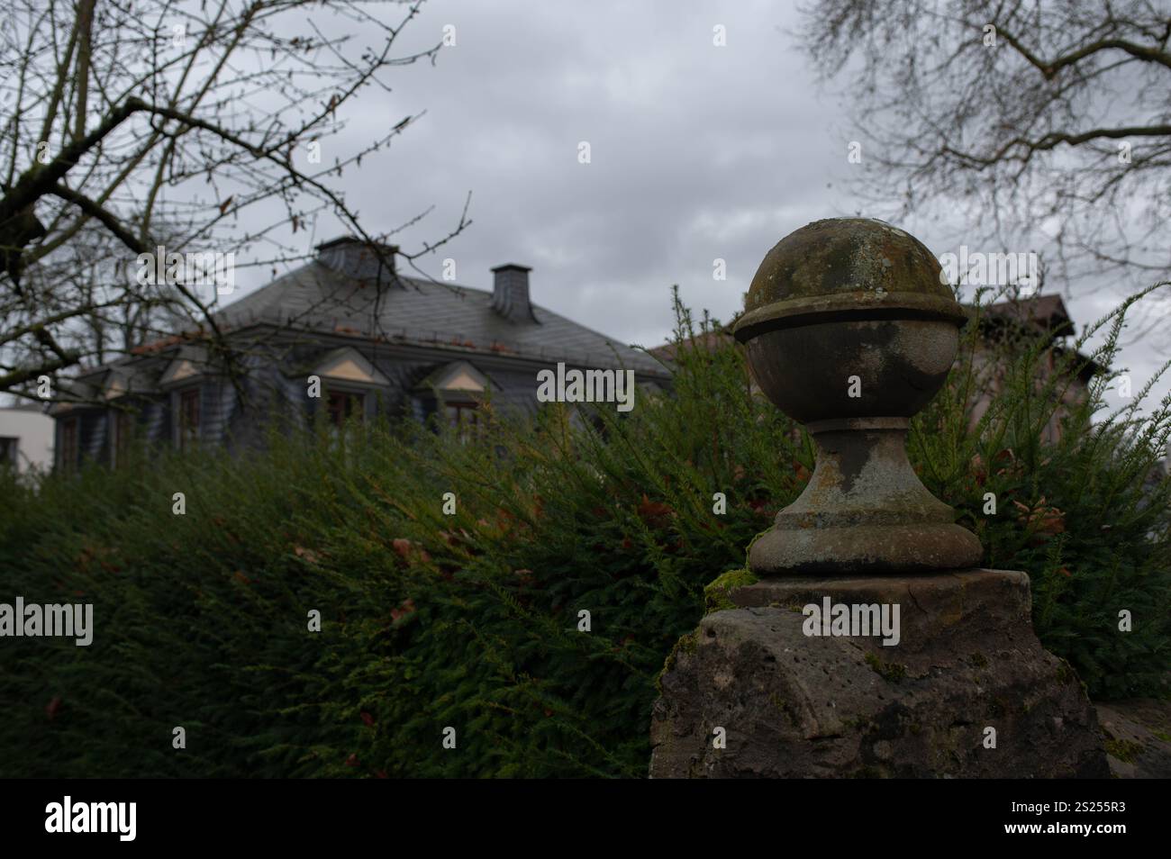 Historic Estate with Stone Ornament in a Cloudy Winter Landscape. Fulda ...